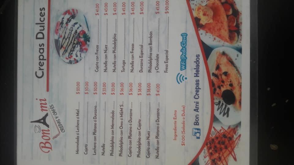Menu at Bon Ami crepas y helados, Tecamachalco