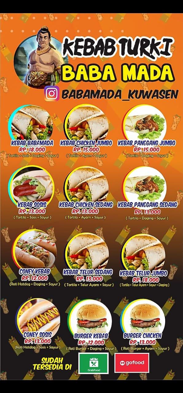 Menu at Kebab Turki BABA MADA cafe, Jepara