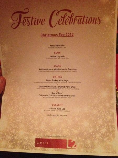 Menu at L2 Grill restaurant, Edmonton, 170 St NW