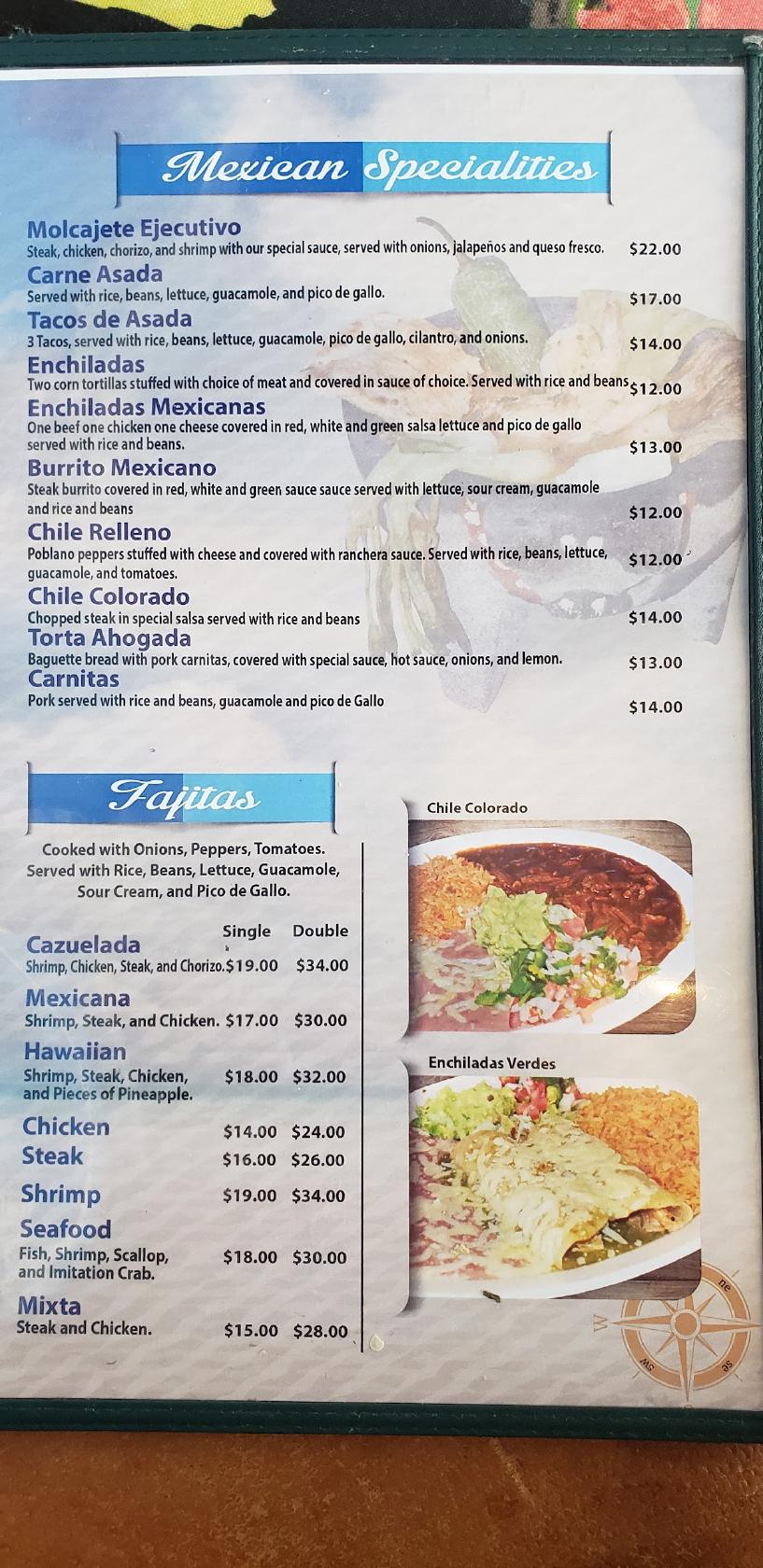 Menu at Mariscos Playa Azul restaurant, Springdale
