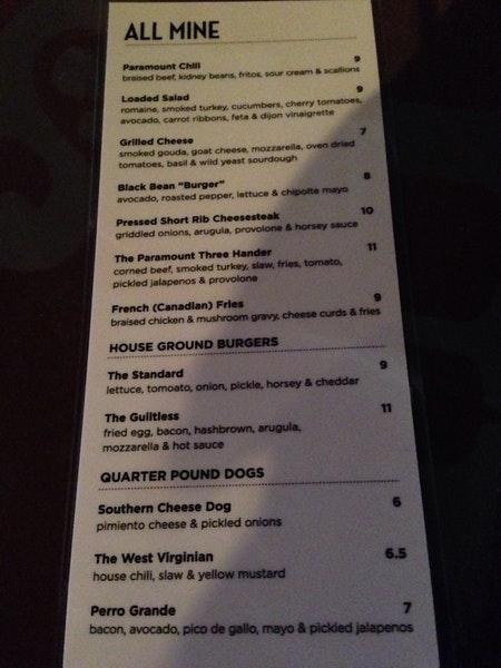 Menu at Paramount pub & bar, Birmingham
