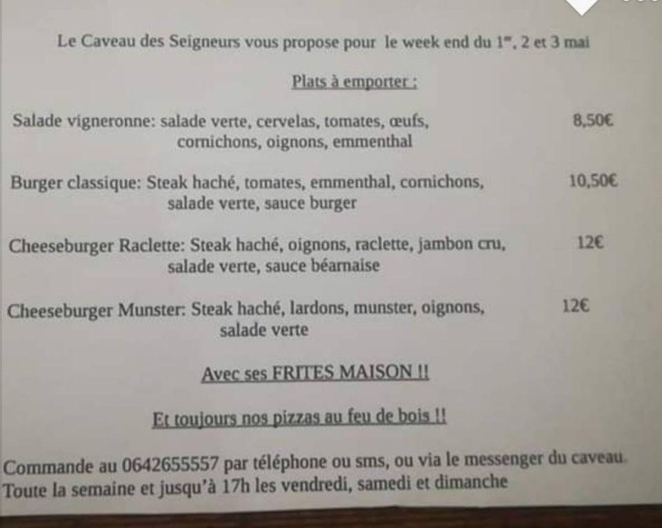 Menu au Caveau des Seigneurs restaurant, Hattstatt, Rue du Maréchal Leclerc