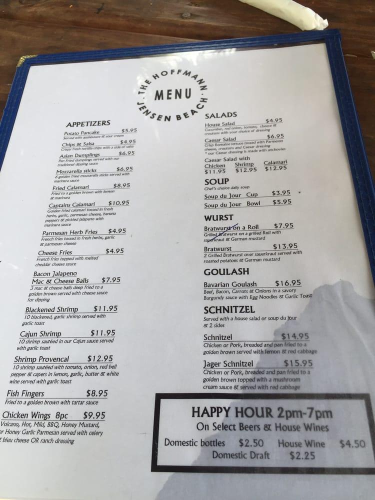 Menu at The Hoffmann restaurant, Jensen Beach