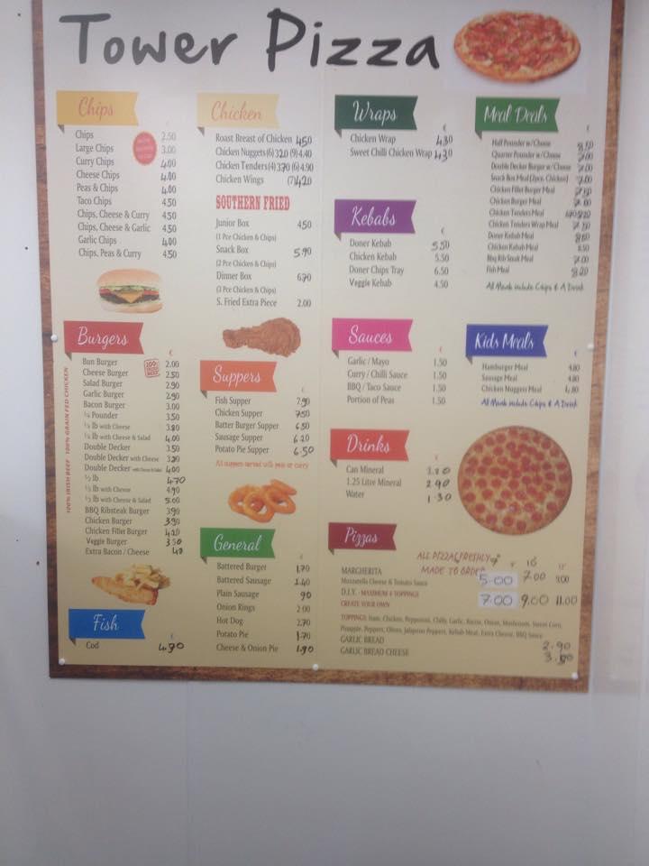 Menu at Tower Bar, Ballincollig