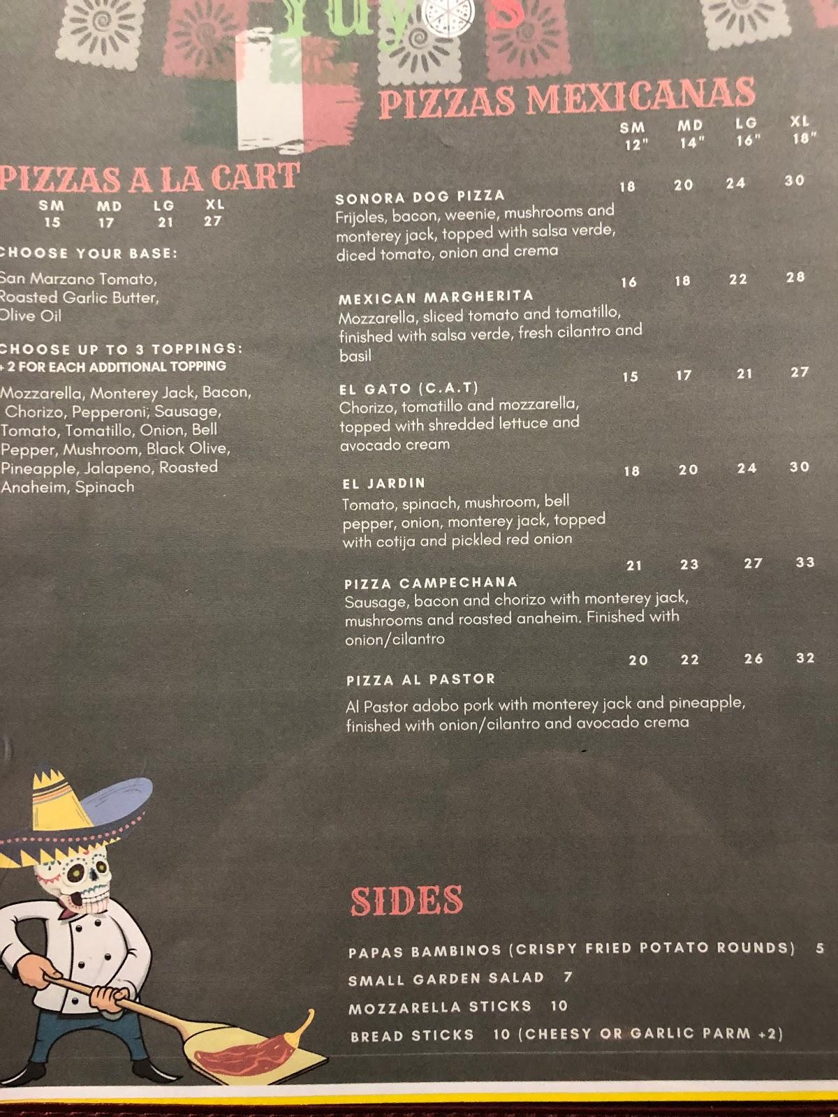 Menu at Yuyo's Pizza & Mexican Kitchen pizzeria, Sitka