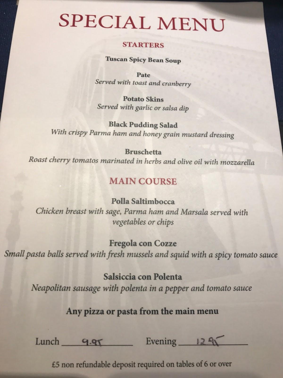 Menu at Basilico Ristorante restaurant, Newcastle upon Tyne