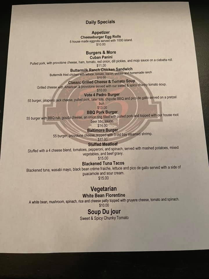 Menu at Restaurant 55, Dover