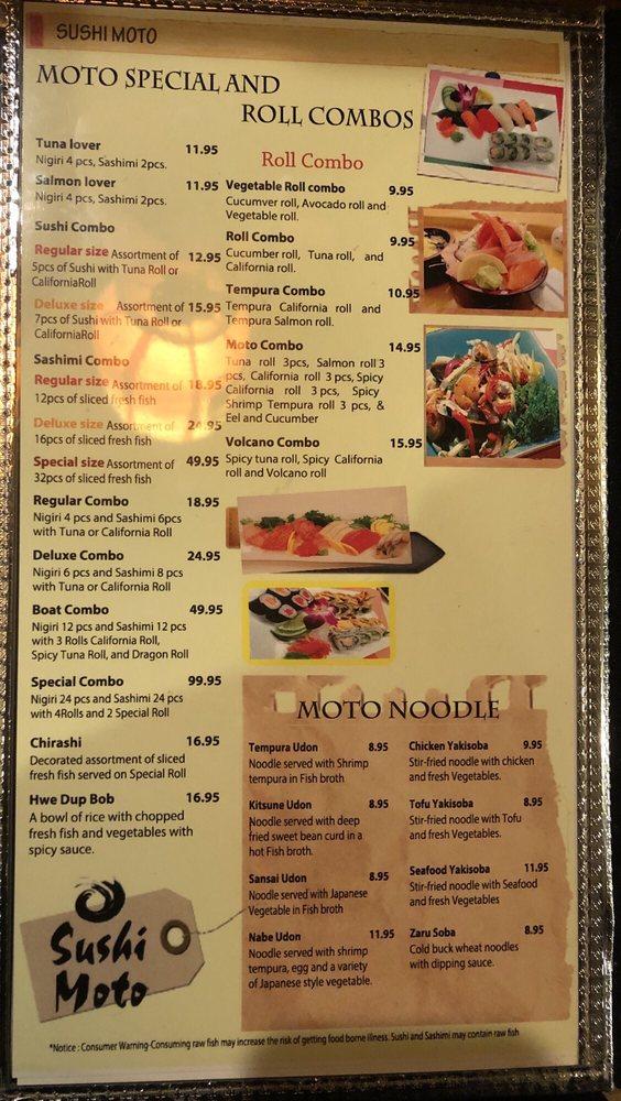 Menu at Sushi Moto restaurant, Lansing