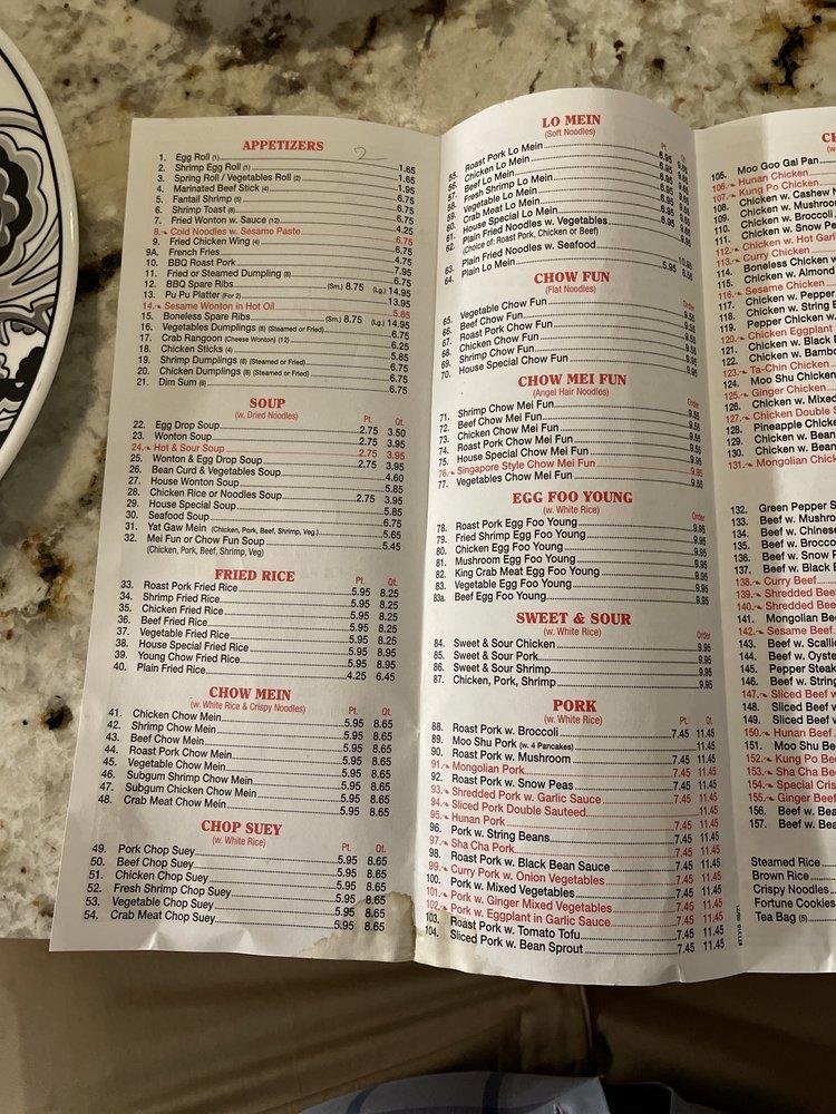 Menu at Tai Hing restaurant, Middletown