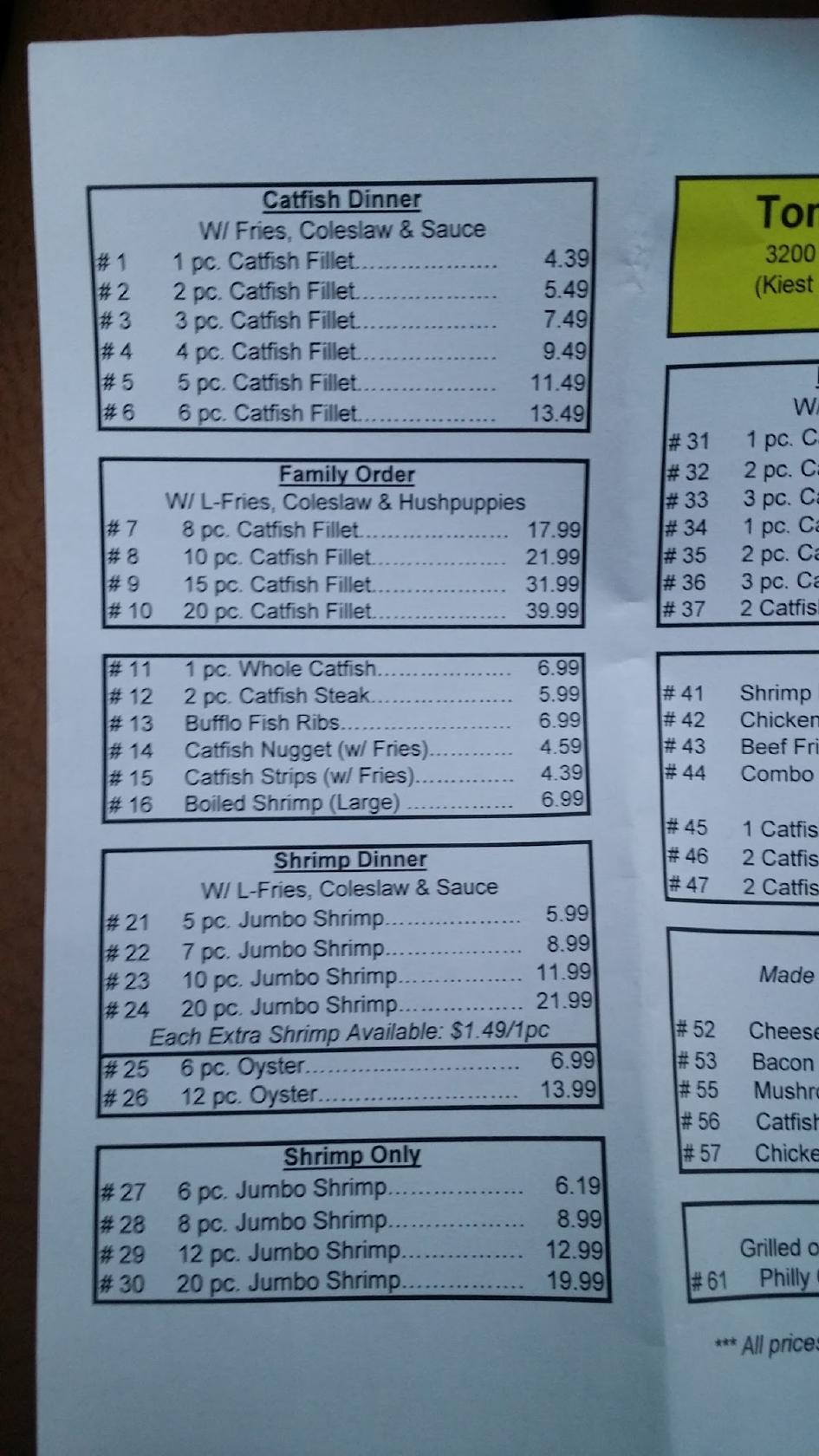 Menu at Tomorrow Seafood restaurant, Dallas