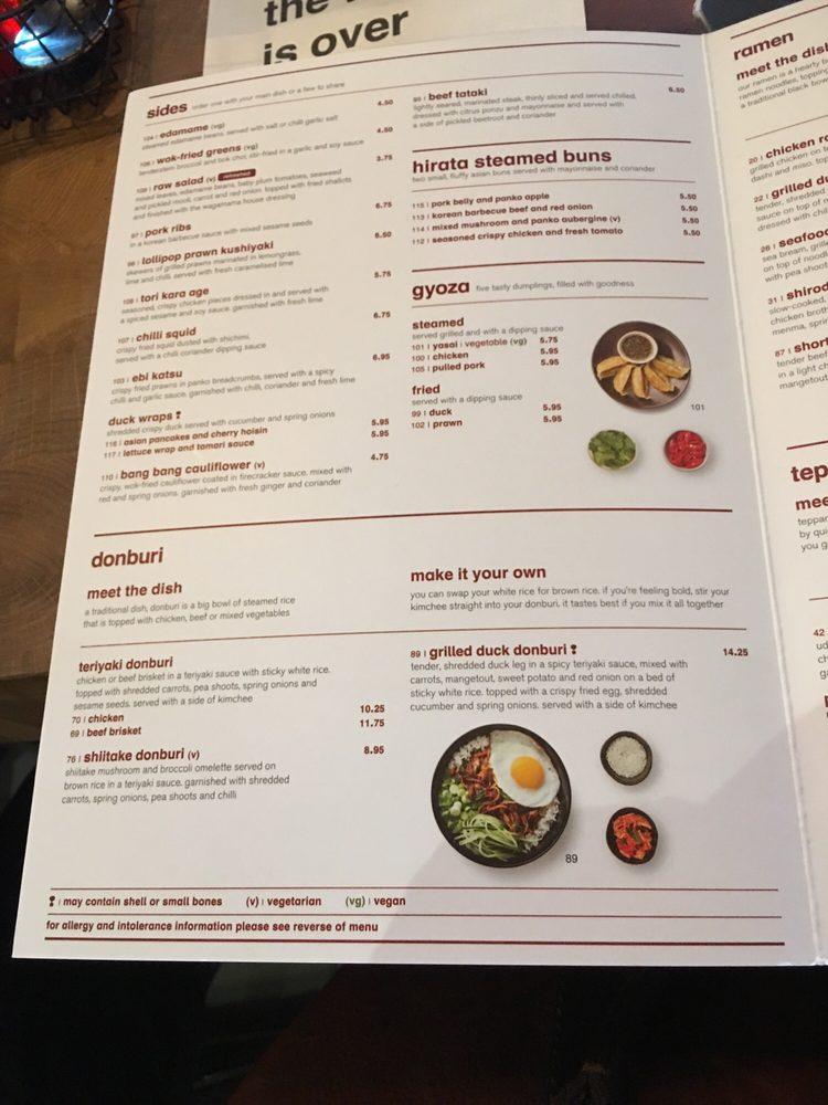 Menu at wagamama southbank restaurant, London, riverside level