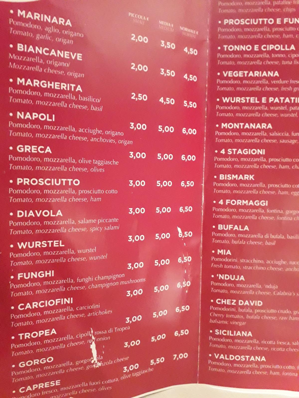 Speisekarte von Chez David pizzeria street food, Alassio