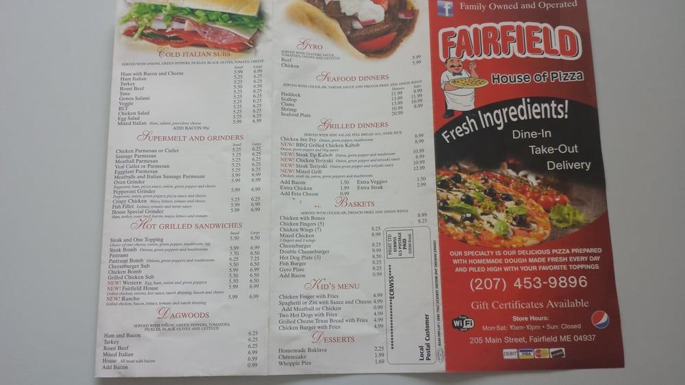 Menu at Fairfield House of Pizza pizzeria, Fairfield, 207 Main St