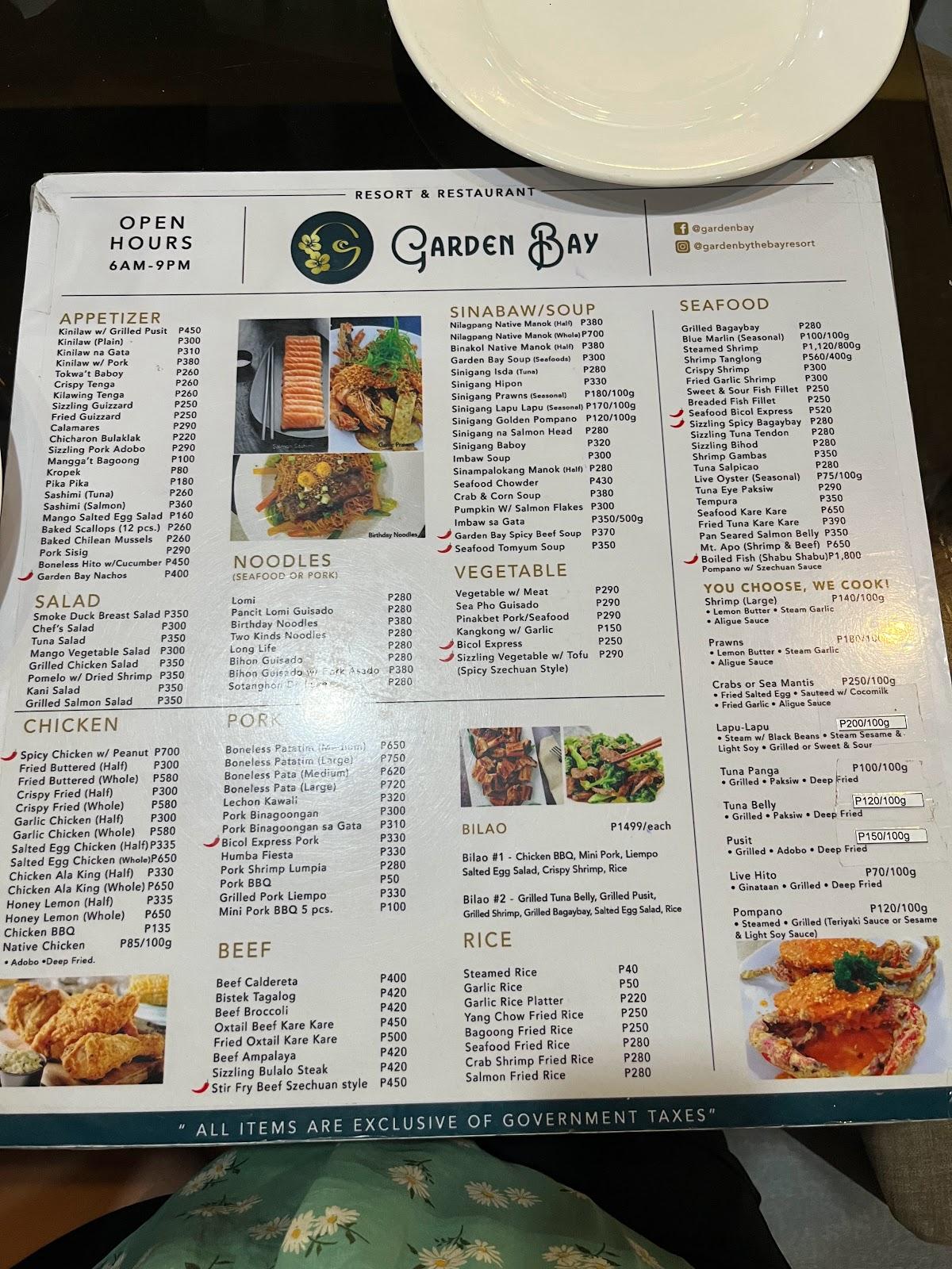 Menu at Garden Bay Restaurant & Resort, Davao City