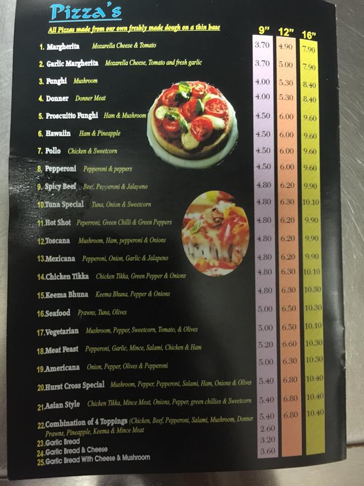 Menu at Hurst Cross Tandoori fast food, Ashton-under-Lyne