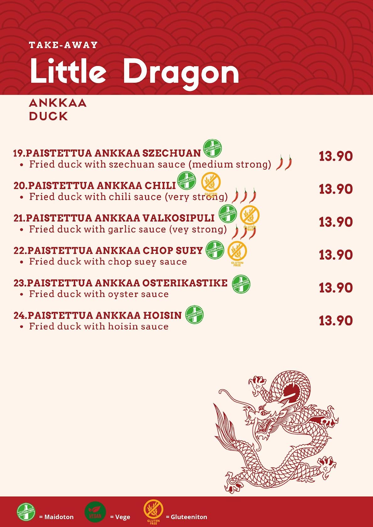 Menu at Kapteeni Little Dragon restaurant, Oulu