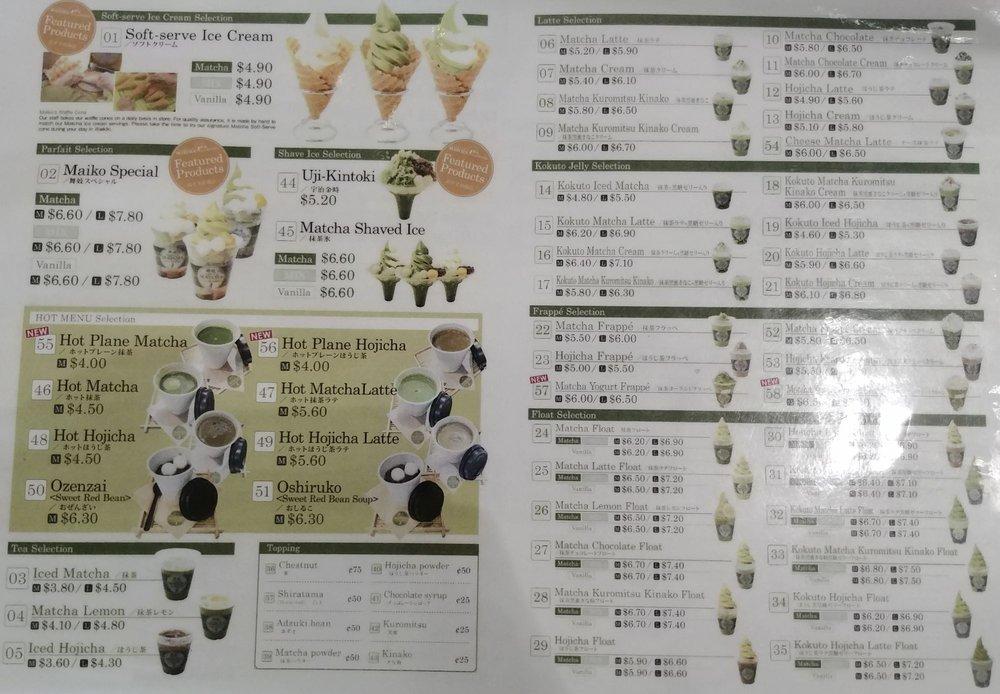 Menu at Matcha Cafe Maiko, San Diego