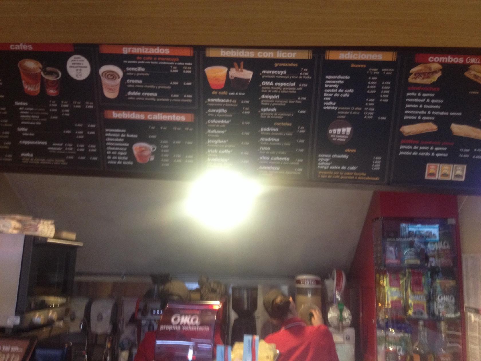 Carta del café OMA, Bogotá, Av. Cra 19 #90-14