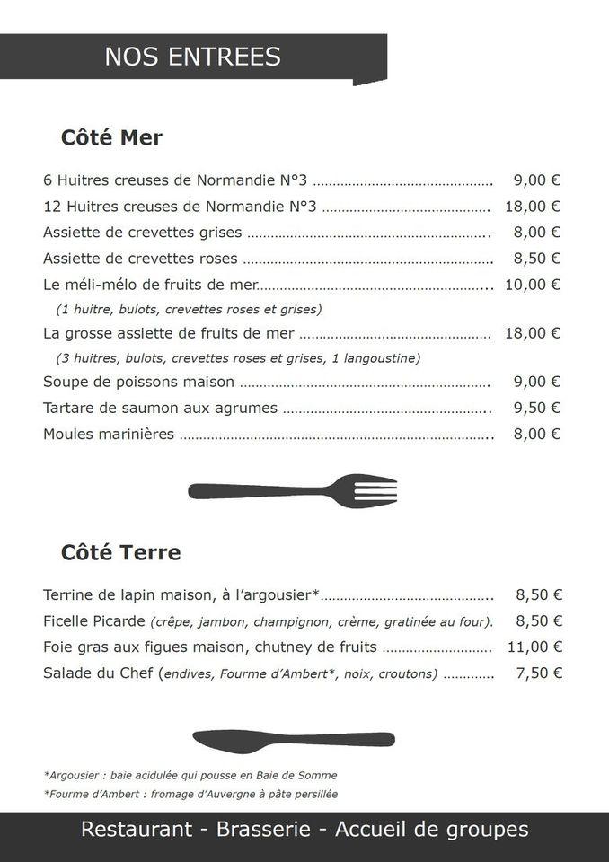 Menu au Restaurant Le Commerce Le Crotoy, Le Crotoy