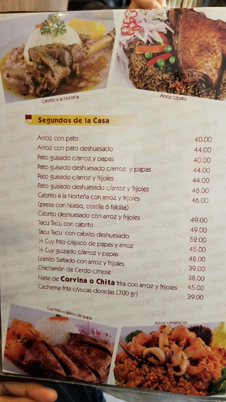 Carta de Restaurante Moche San Borja, San Borja, Av. San Luis 2203