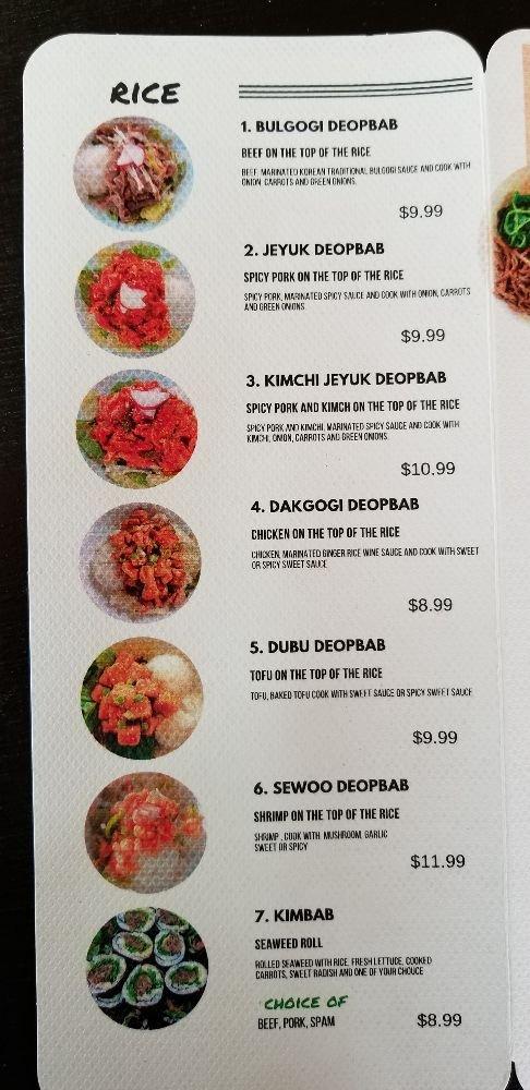 Menu at Rice & Noodles restaurant, Jacksonville