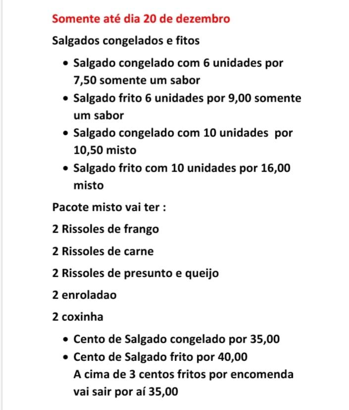 Menu em Salgados da Lisi restaurante, Piçarras