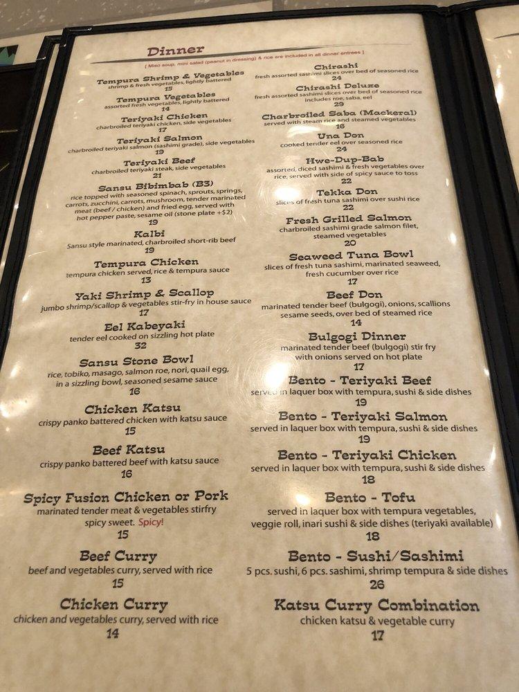 Menu at Sansu Sushi and Cocktails restaurant, East Lansing