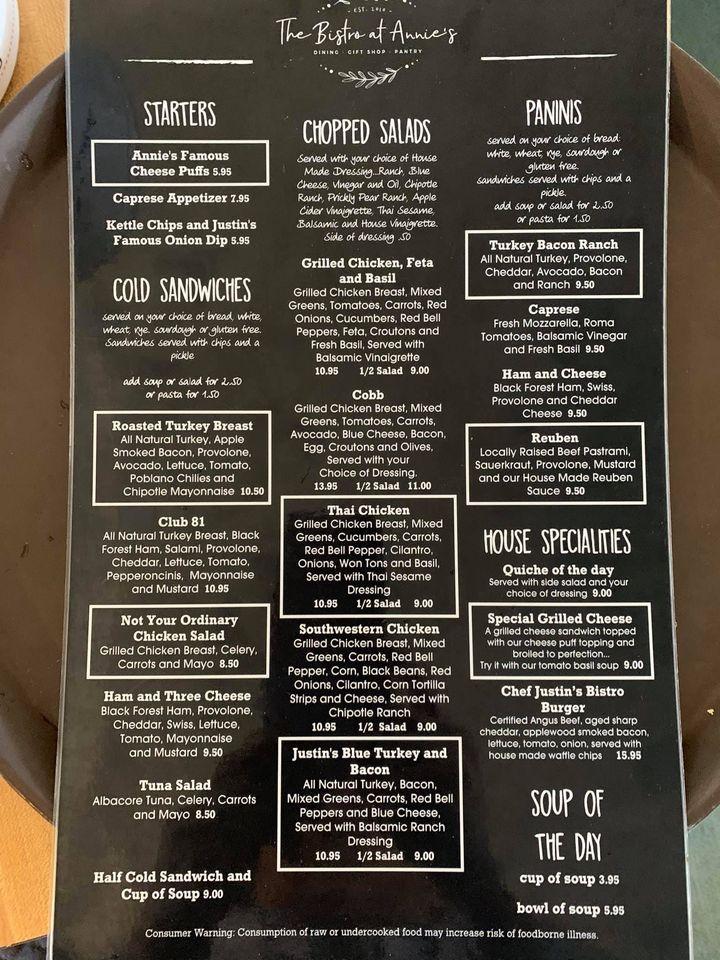 Menu at The Bistro at Annie's restaurant, Pinetop-Lakeside, W White ...