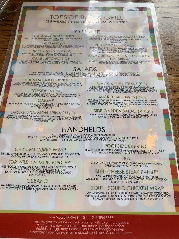 Menu at Topside Bar & Grill, Steilacoom