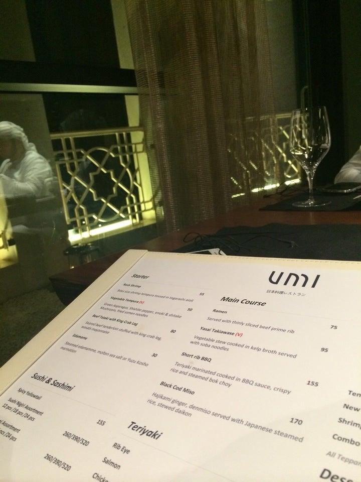 Carta del restaurante UMI, Ras al-Jaima