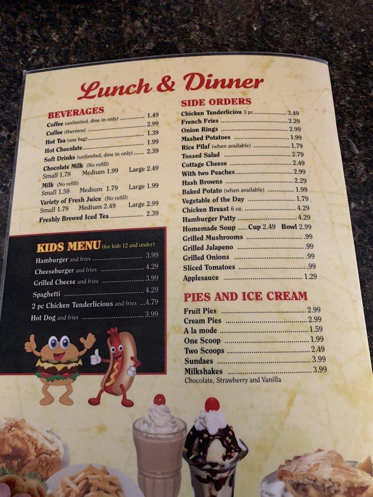 Menu at Uncle John's restaurant, Belvidere