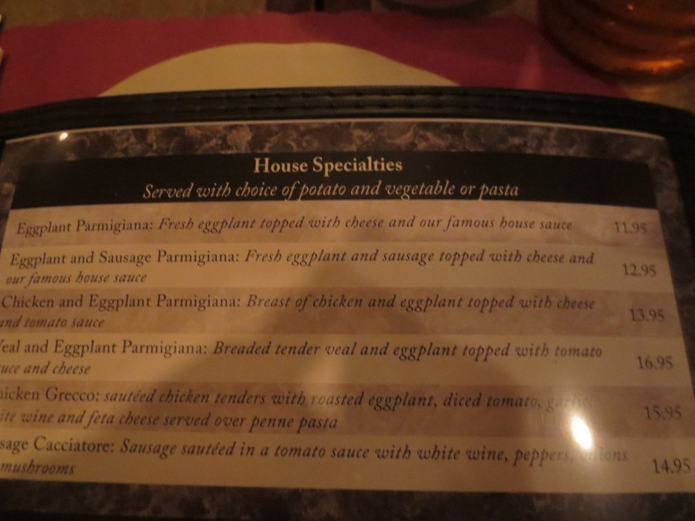 Menu at Agostino's Italian Restaurant, Natick