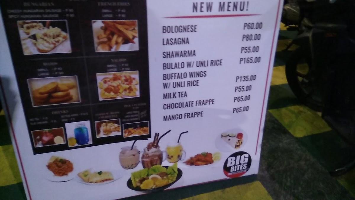 Menu at Big Bites restaurant, Legazpi City