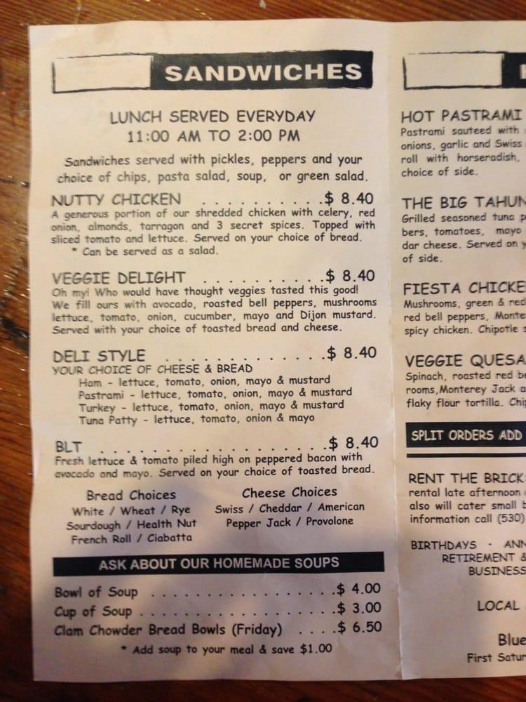 Menu at Brick Coffee House Café, Marysville