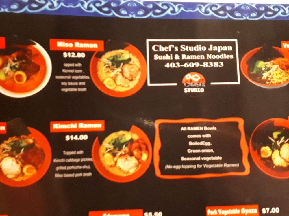 Menu at Chef's Studio Japan restaurant, Canmore
