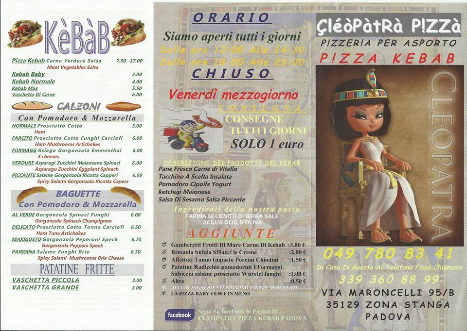 Menu at Cleopatra restaurant, Cairo Montenotte, Via Roma