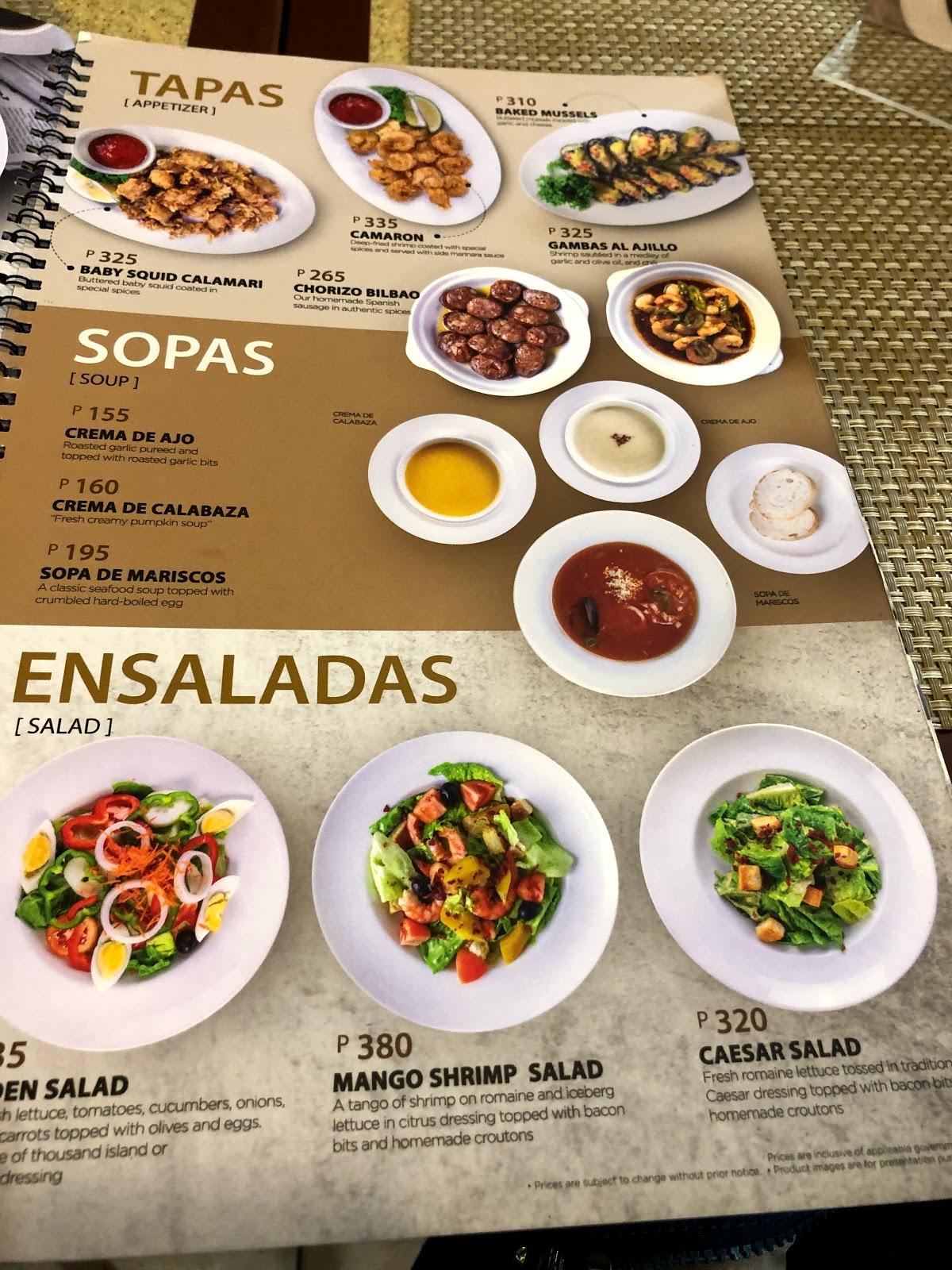 Menu at Dulcinea Restaurant, Makati, Level 1 Greenbelt 5