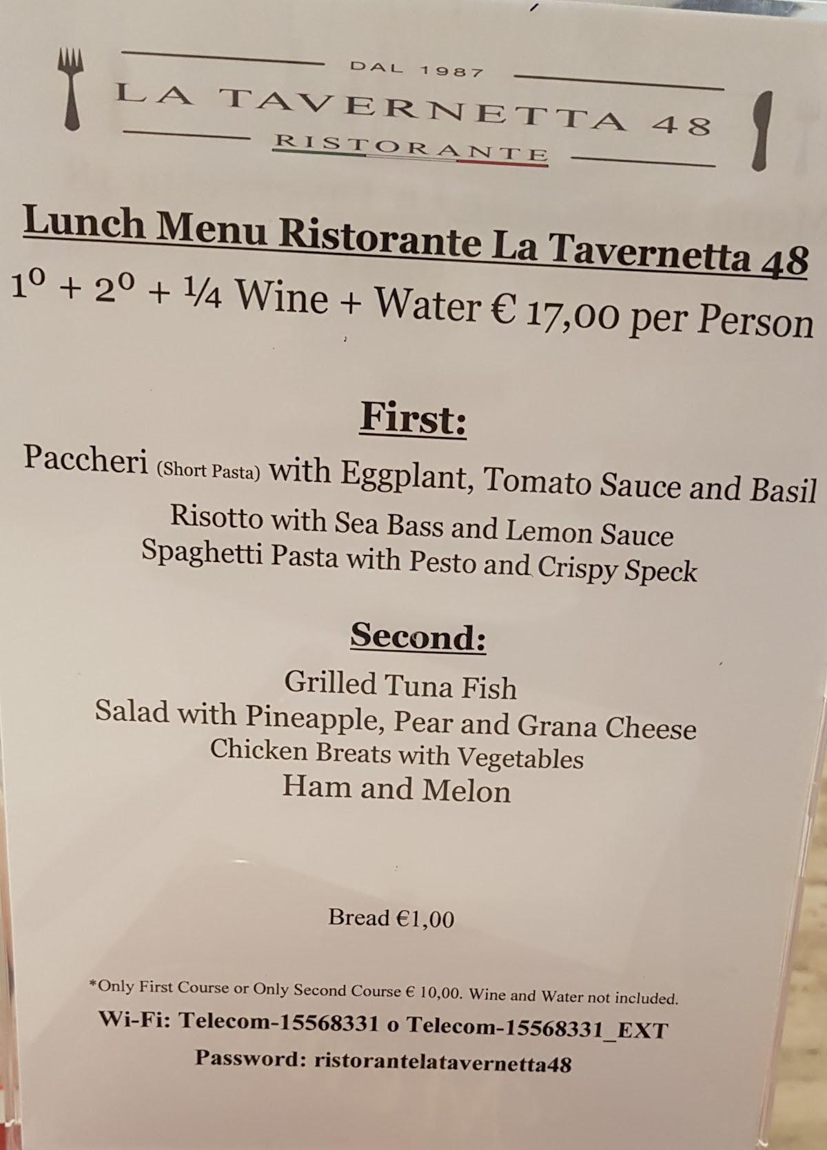 Menu da La Tavernetta 48 ristorante, Roma