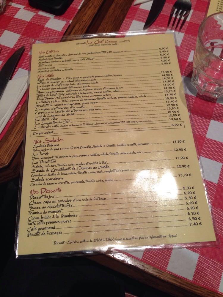 Menu at Le Chat Bossu cafe, Paris, 126 Rue du Faubourg Saint-Antoine
