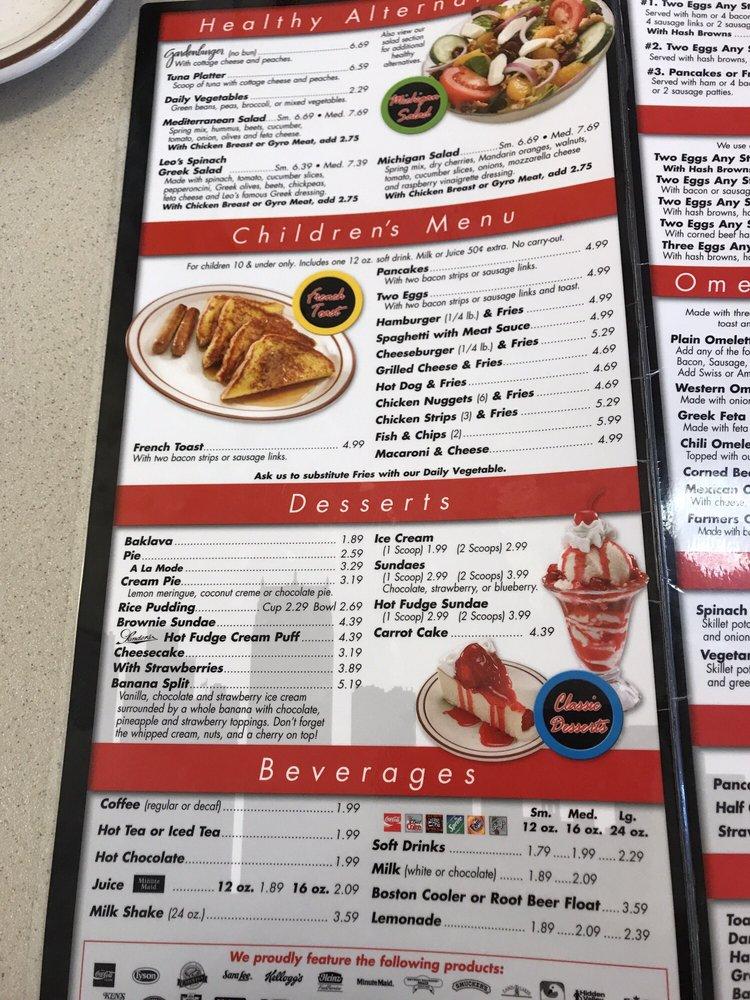 Menu at Leo's Coney Island restaurant, Westland