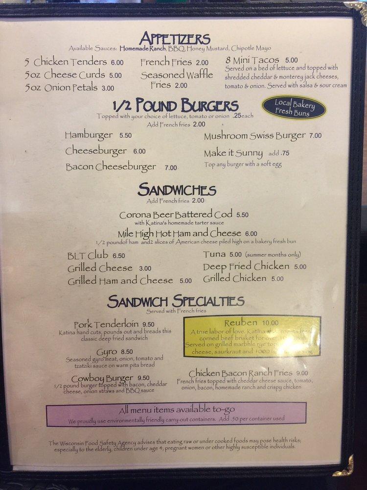 Menu at Katina's Kitchen cafe, Dickeyville