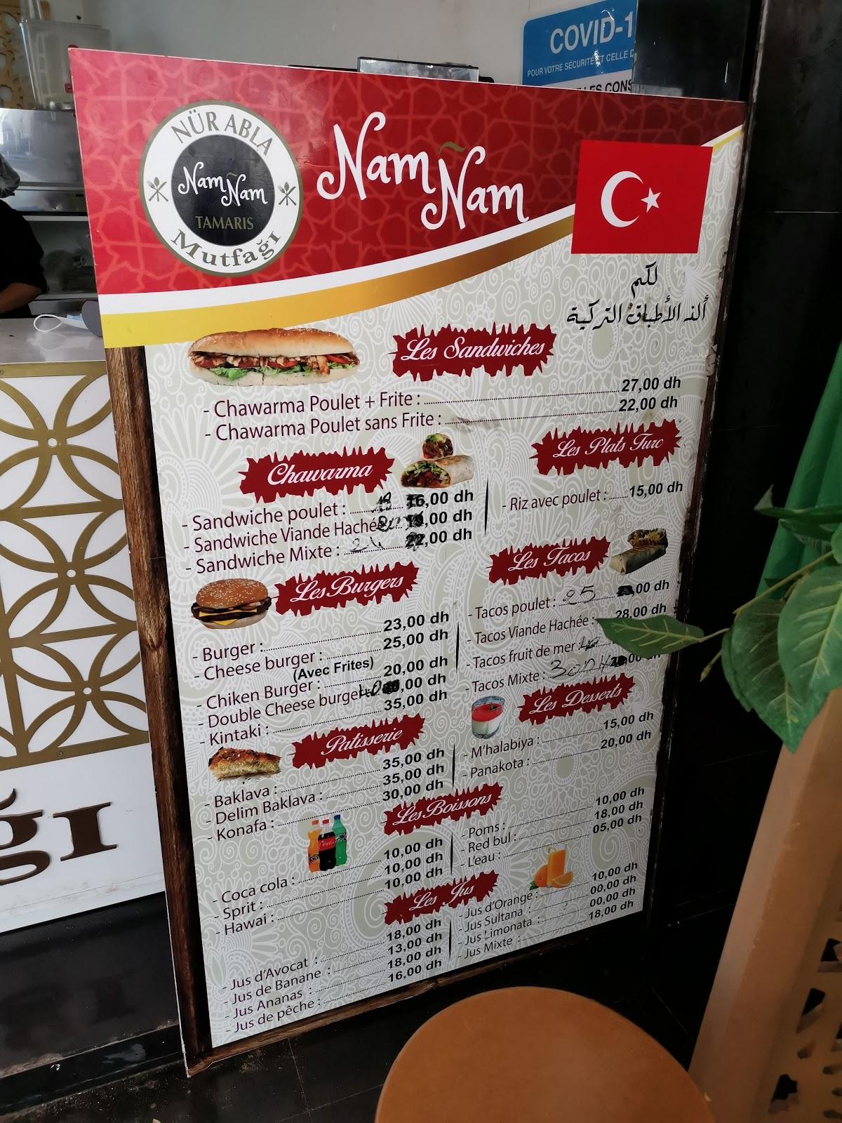 Menu at Nam nam restaurant, Tamaris