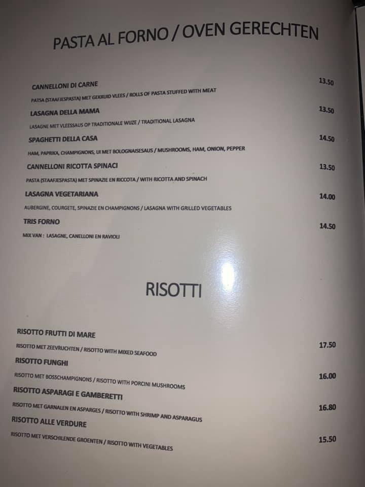Menu at Sabatino, Antwerp