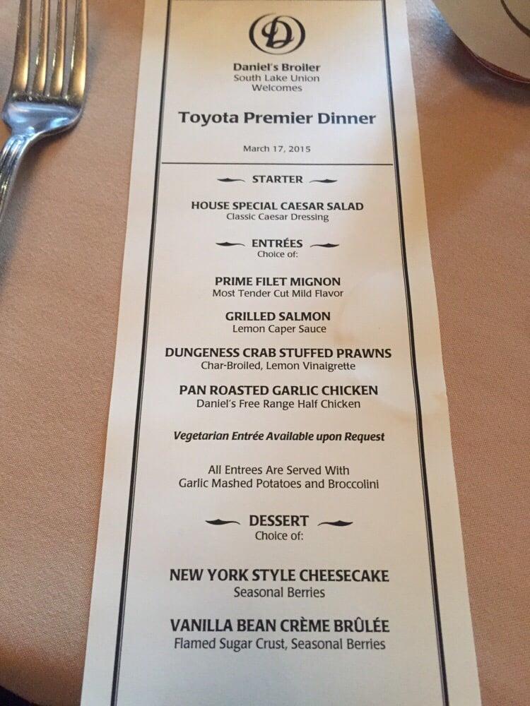 Menu at Daniel's Broiler steakhouse, Seattle, 809 Fairview Pl N