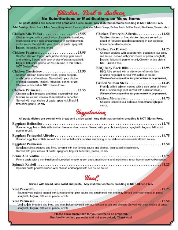 Menu at Frank's Pizza and Italian Restaurant, Washington