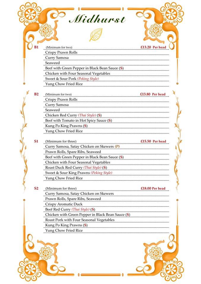 Menu at Golden Leaf restaurant, Midhurst