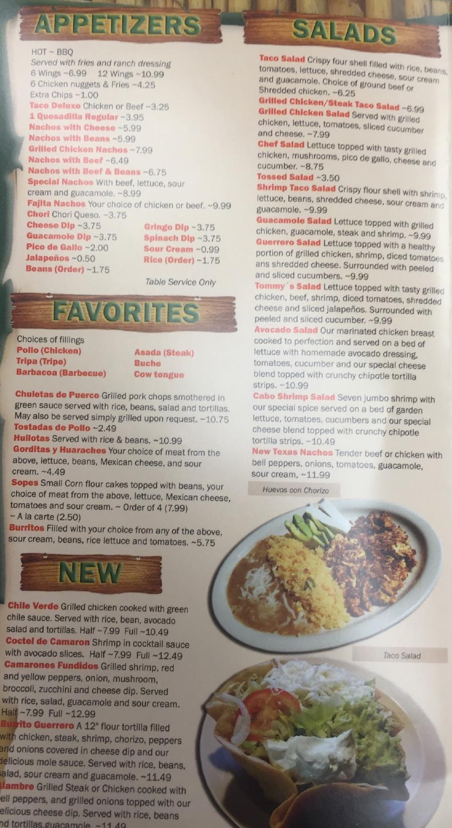 Menu at Guerrero Restaurant, Graham