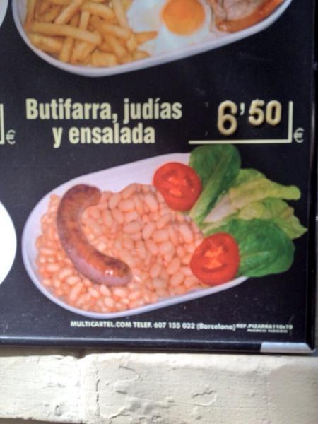 Menu at El cafè de la bota restaurant, Barcelona, C/ de Provença