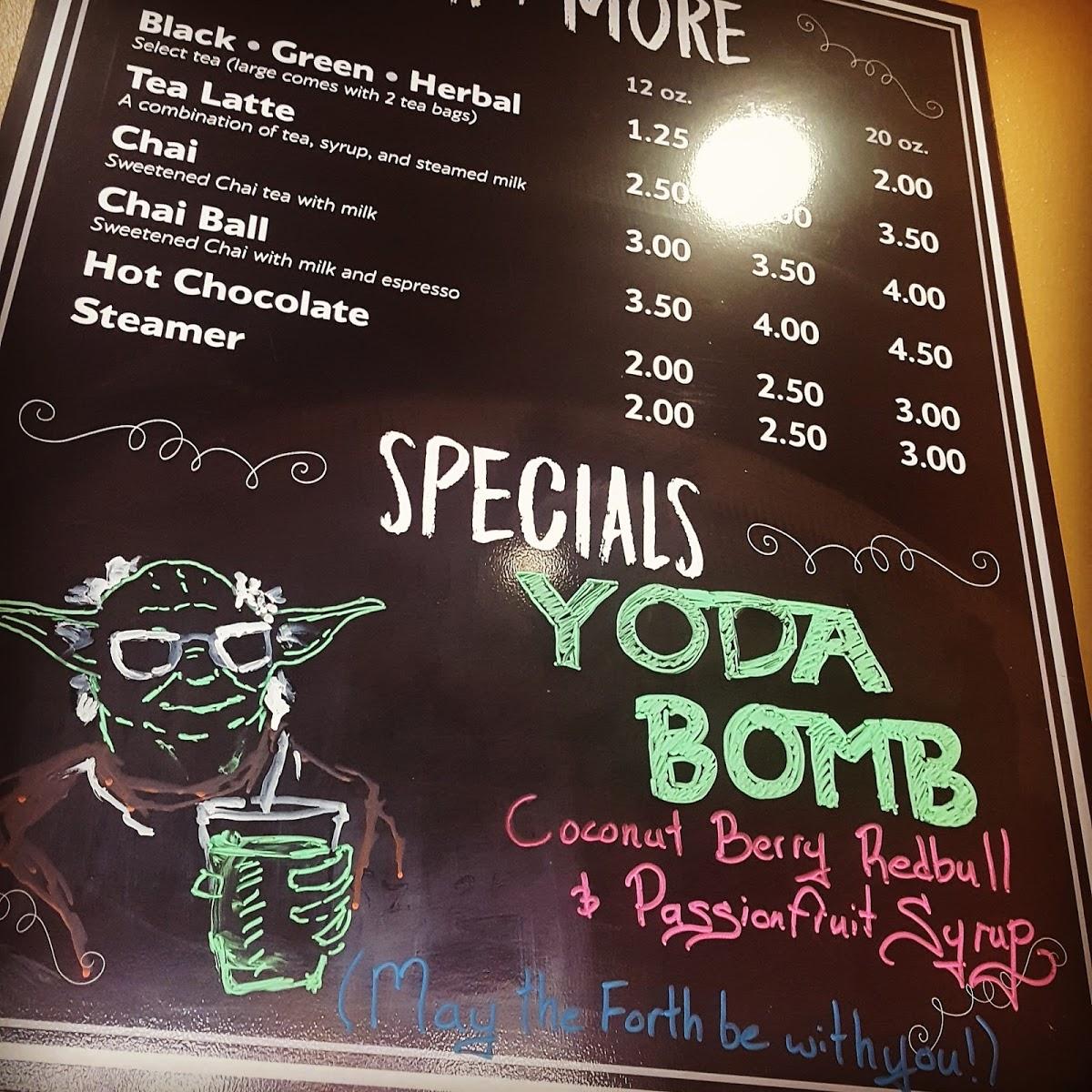 Menu at The Caring Cup cafe, Albuquerque