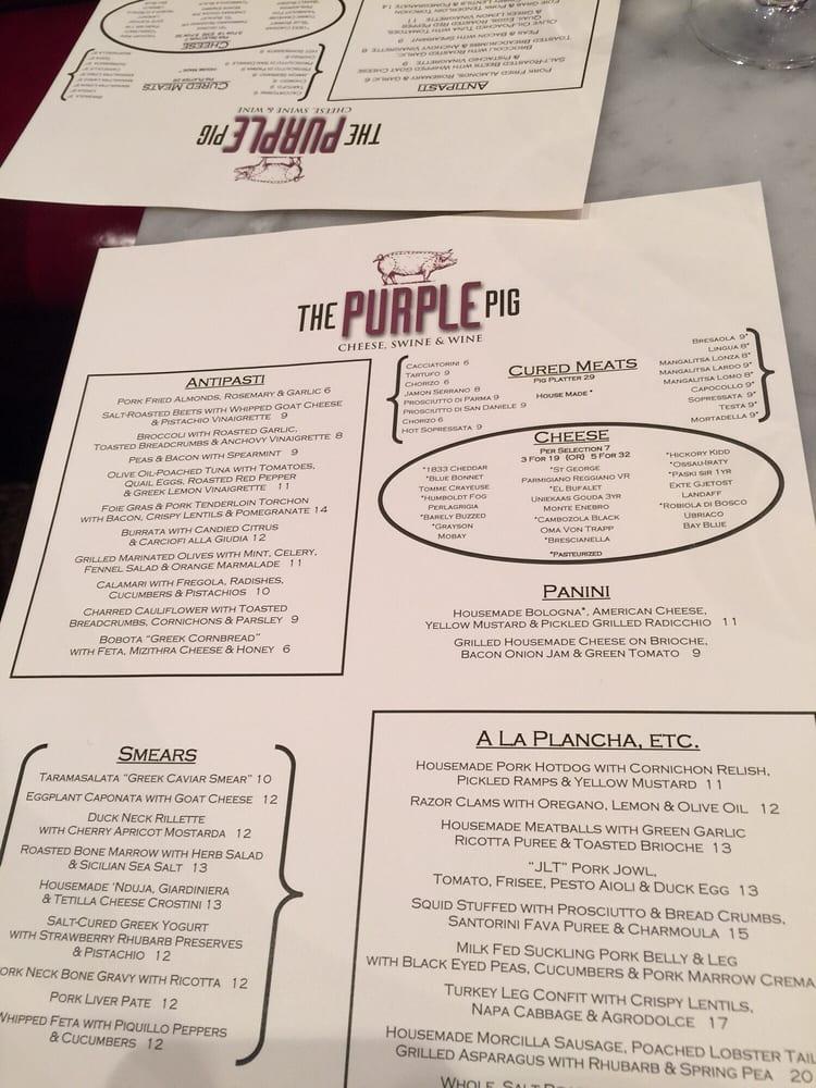 Menu at The Purple Pig Restaurant, Chicago, 444 Michigan Ave